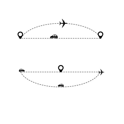 위치 아이콘 플랫 디자인이 있는 점선 평면 자동차 및 자전거 경로 세트 프리미엄 벡터