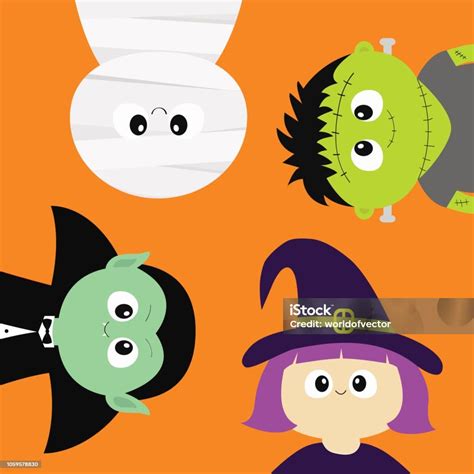 즐거운 할로윈 보내세요 엄마 뱀파이어 카운트 드라큘라 Whitch 모자 얼굴 머리 몸에 아이콘 세트 라운드 좀비 귀여운 만화 웃 긴 놀라운 아기 캐릭터입니다 인사말