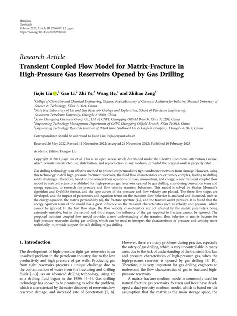 Pdf Transient Coupled Flow Model For Matrix Fracture In High Pressure Gas Reservoirs Opened By