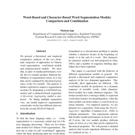 Word Based And Character Based Word Segmentation Models Comparison And