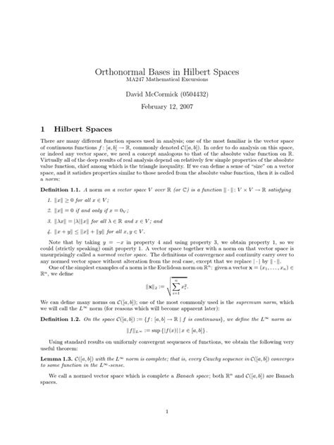 Orthonormal Bases In Hilbert Spaces Pdf Measure Mathematics Basis Linear Algebra