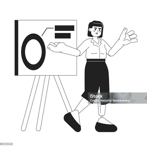 인공 다리 아시아 여자 프리젠 테이션 다이어그램 화이트 보드 흑백 2d 만화 캐릭터 2차 도형에 대한 스톡 벡터 아트 및 기타 이미지 2차 도형 가공의 인물 동아시아