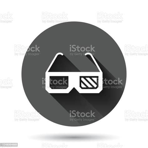 플랫 스타일의 필름 아이콘입니다 긴 그림자 효과와 검은 색 둥근 배경에 영화 벡터 그림자 3d 안경 서클 버튼 비즈니스 컨셉 3