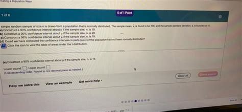 Solved 0 Of 1 Point Part 1 Of 6 A Simple Random Sample Of