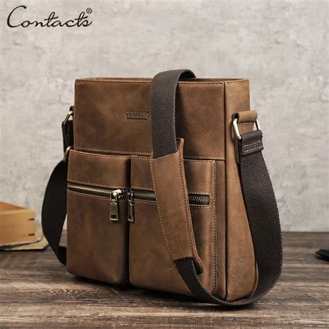 Contacts 남성용 럭셔리 디자이너 숄더백 빈티지 정품 가죽 크로스바디 메신저백 대형 남성 핸드백 아이패드 109 인치 Aliexpress