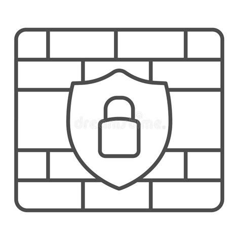 Brick Wall And Security Emblem With Lock Thin Line Icon Web Security