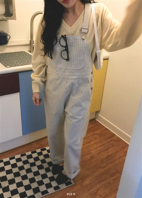 프론트 스트라이프 오버롤 2colors 에이블리