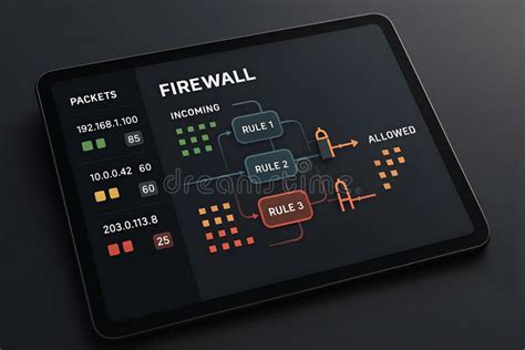 Firewall Interface Visualizing Network Packet Flow And Rule Enforcement