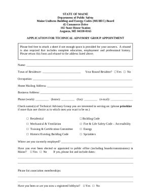 Maine Uni Building And Energy Codes MUBEC Board Doc Template PdfFiller