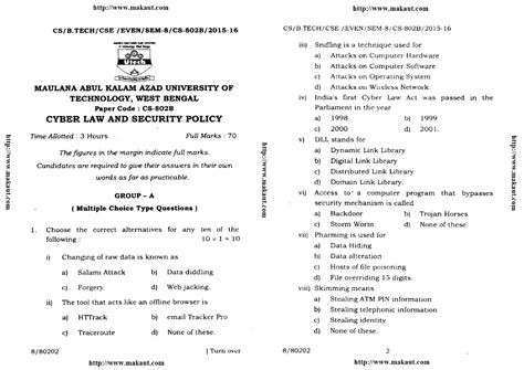 btech cse 8 sem cyber law and security policy 2016 cyber security