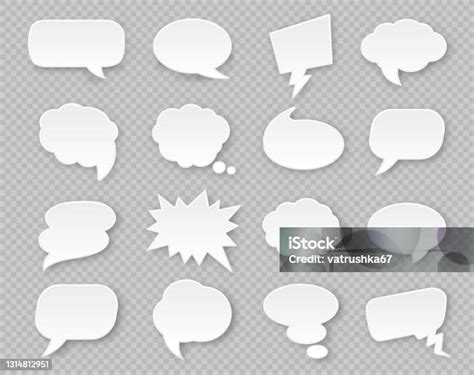 종이 음성 거품 만화는 그림자와 흰색 빈 풍선을 생각했다 다양한 모양 벡터 세트에서 표현하기 위한 클라우드 생각 Brand Name Online Messaging