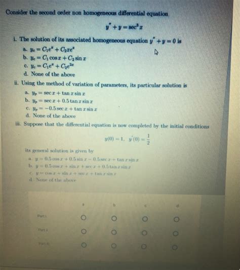 Solved Consider The Second Order Non Homogeneous