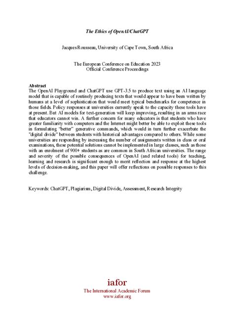 Pdf The Ethics Of Openaichatgpt In Education