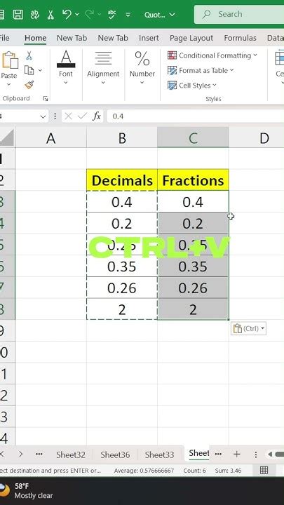 Convert Decimals To Fractions In Ms Excel Convert To Fraction In Excel Excel Exceltips