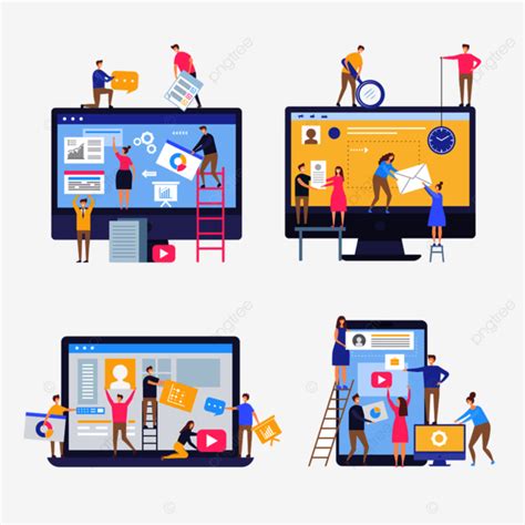 웹 페이지를 만드는 캐릭터 작업 공간 웹 사이트 팀워크 Png 일러스트 및 벡터 에 대한 무료 다운로드 Pngtree