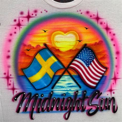 Midnight Sun Swedish And Usa Flag Airbrush Shirt Fresh Air Shirts