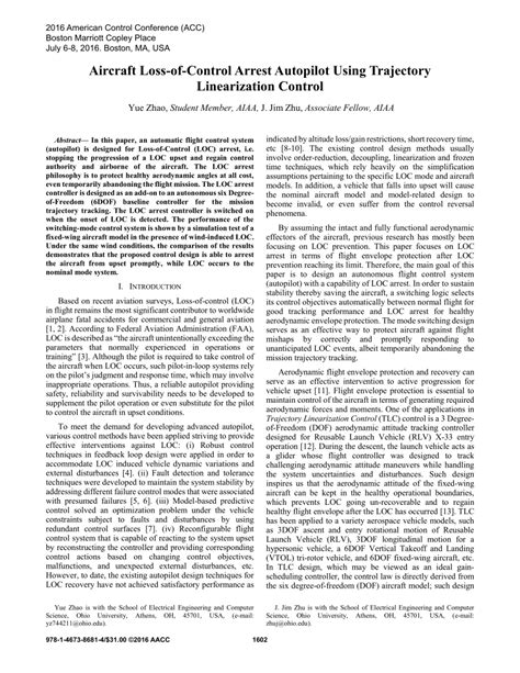 Pdf Aircraft Loss Of Control Arrest Autopilot Using Trajectory