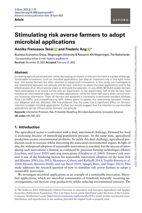 Pdf Stimulating Risk Averse Farmers To Adopt Microbial Applications