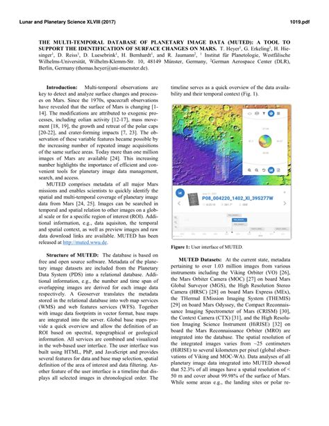 Pdf The Multi — Temporal Database Of Planetary Image Data Muted A