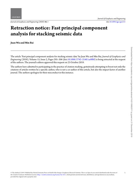 Pdf Retraction Notice Fast Principal Component Analysis For Stacking Seismic Data