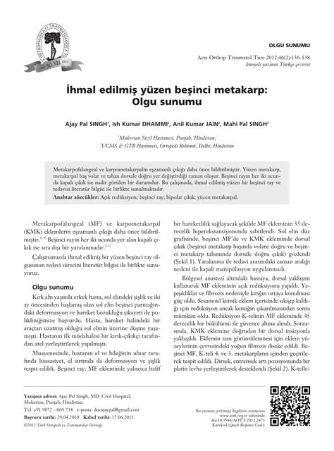Pdf Neglected Floating Fifth Metacarpal A Case Report