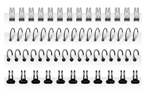 노트북 나선 와이어 스틸 링 바인딩 및 다이어리 용 스프링 나선형 바인더 또는 종이 캘린더 용 링 페이지 또는 메모장 구분선으로 사용할 수 있습니다 프리미엄 벡터