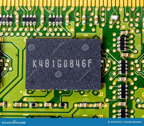 Single Memory Chip On A Computer Board Stock Image Image Of Plug Green