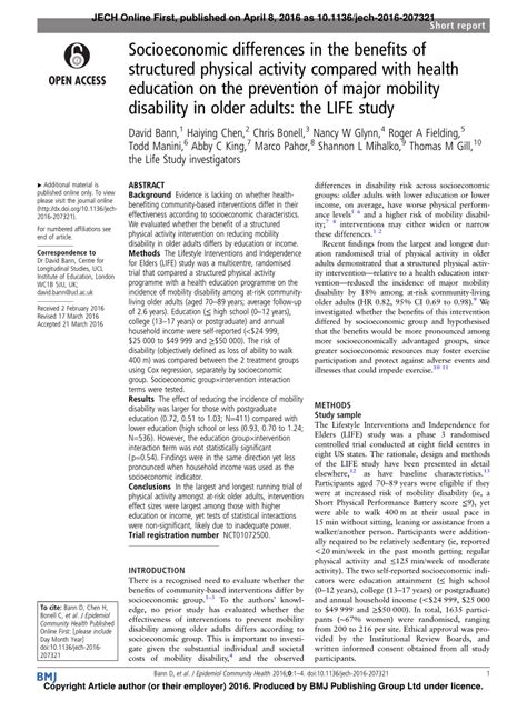 Pdf Socioeconomic Differences In The Benefits Of Structured Physical Activity Compared With