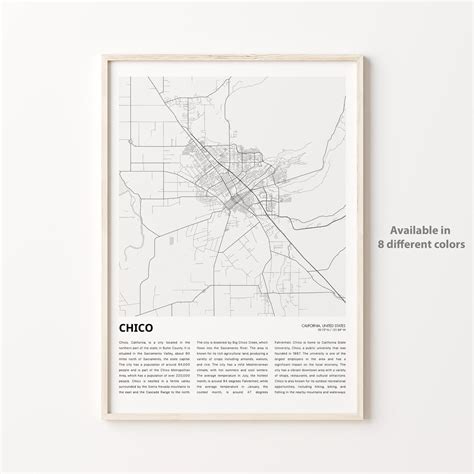 Chico Map Print Chico Travel Map Chico Wall Decor Art Chico California Housewarming T Etsy