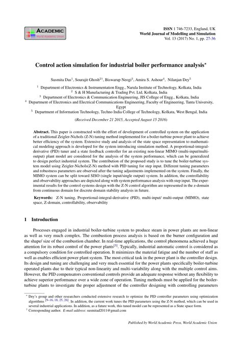 pdf control action simulation for industrial boiler performance analysis
