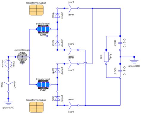 Modelica Electricalmachinesexamplestransformersrectifier12pulse