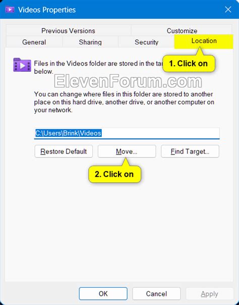 Move Or Restore Default Location Of Videos Folder In Windows 11 Windows 11 Forum