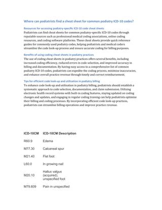 Top Most Common ICD Codes Used In Podiatry Practices PDF