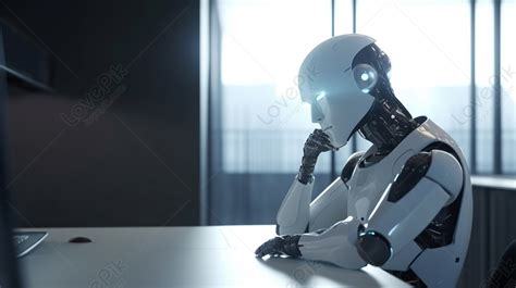 3d 렌더링 이미지 사무실의 Android 로봇을 사용한 사려 깊은 기술 배경 컴퓨터 기술 배경 로봇 배경 디지털 빌딩 배경 이미지 Hd 컴퓨터 기술 로봇