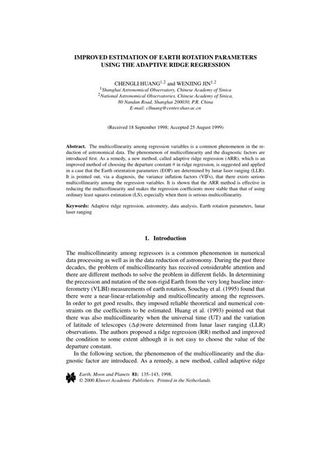 Pdf Improved Estimation Of Earth Rotation Parameters Using The