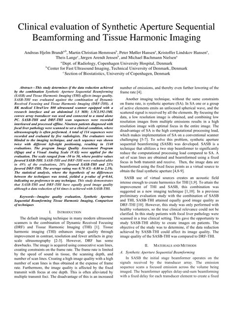 Pdf Clinical Evaluation Of Synthetic Aperture Sequential Beamforming