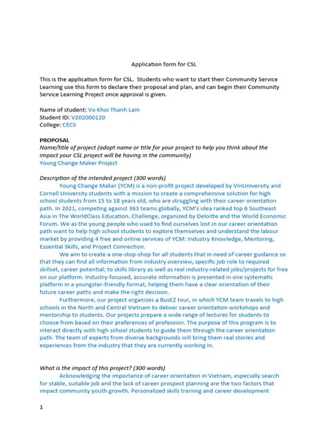 Application Form For Cslycm Pdf Vietnam Mentorship