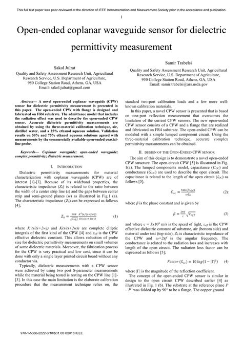 Pdf Open Ended Coplanar Waveguide Sensor For Dielectric Permittivity Measurement