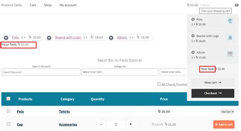 How To Change Woocommerce Mini Cart Subtotal Text Woo Product Table