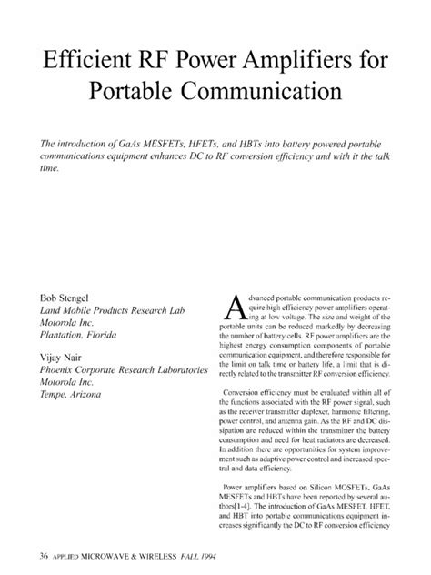 Eficient Rf Amplifiers Pdf Amplifier Field Effect Transistor