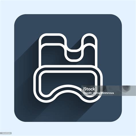 긴 그림자 배경으로 격리 된 화이트 라인 다이빙 마스크 아이콘 익스트림 스포츠 다이빙 수중 장비 파란색 정사각형 버튼 벡터 고무에 대한 스톡 벡터 아트 및 기타 이미지