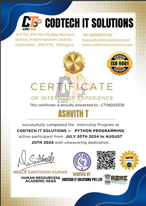 Ashvith T On Linkedin Internship Summerinternship Codtech Karunya