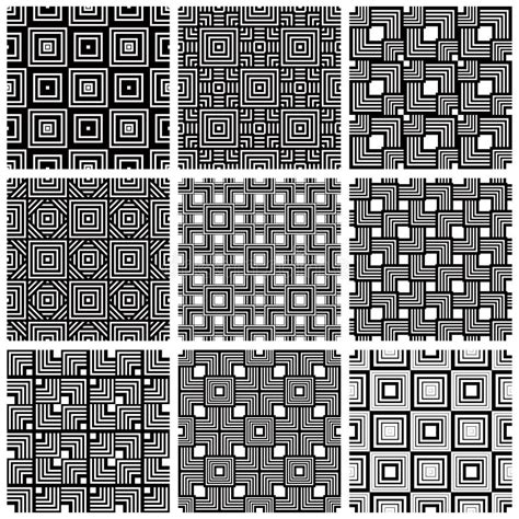Squares Black And White Geometric Seamless Patterns Set Vector Stock Vector Illustration Of