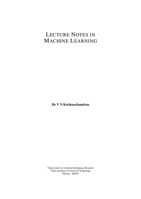 A Comprehensive Resource On Machine Learning Lecture Notes In Machine Learning