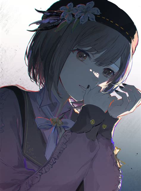 Safebooru 1girl Absurdres Black Nails Bow Bowtie Brown Eyes Brown