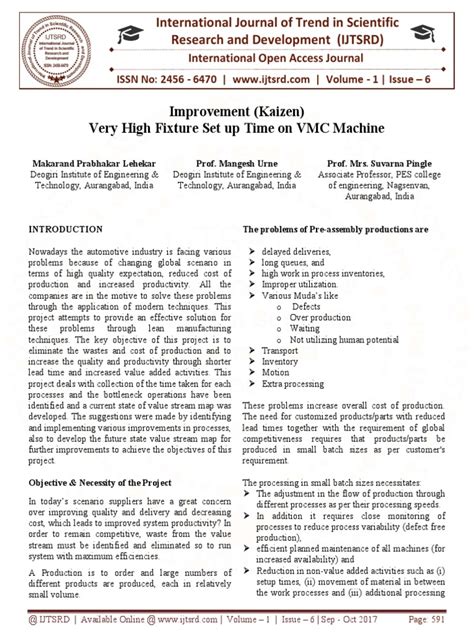 Improvement Kaizen Very High Fixture Set Up Time On Vmc Machine Pdf Lean Manufacturing