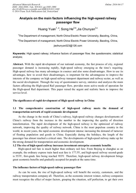Analysis On The Main Factors Influencing The High Speed Railway Passenger Flow Scientific Net