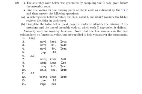 Solved The Assembly Code Below Was Generated By Compiling Chegg