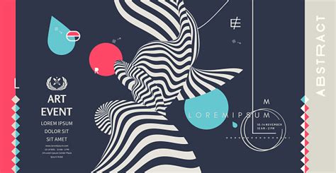 날짜 및 시간 세부 정보가 있는 아트 이벤트 초대 템플릿입니다 착시 배경 프로모션 또는 프리젠 테이션을위한 3d 벡터 그림 강렬하고 밝은 색상에 대한 스톡 벡터 아트 및