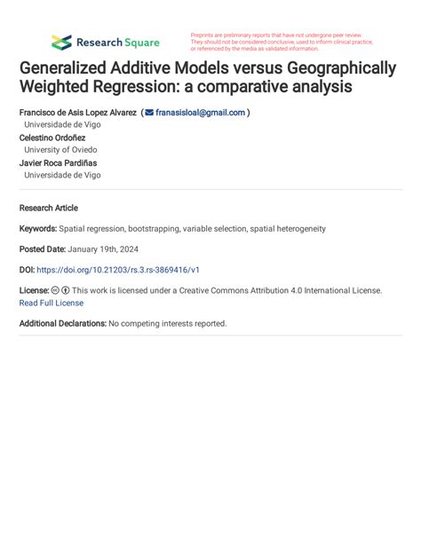 Pdf Generalized Additive Models Versus Geographically Weighted